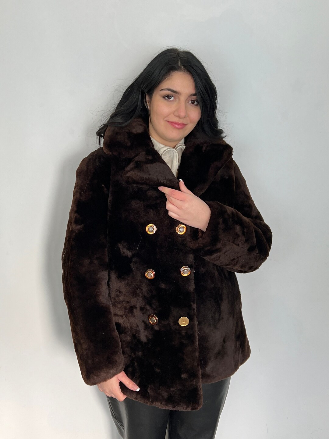 Vintage Real Fur Nutria Jacket Double Button | Size M-L [formal Winter ...
