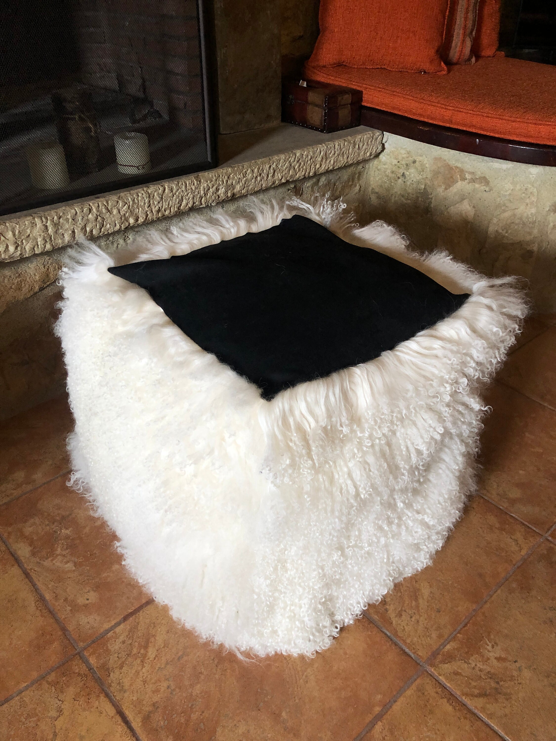 Fur Pouf of Mongolian Lamb White Color - Etsy