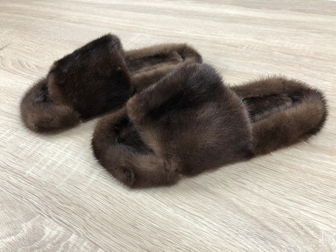 Mink Fur Slipper Natural Brown - Etsy