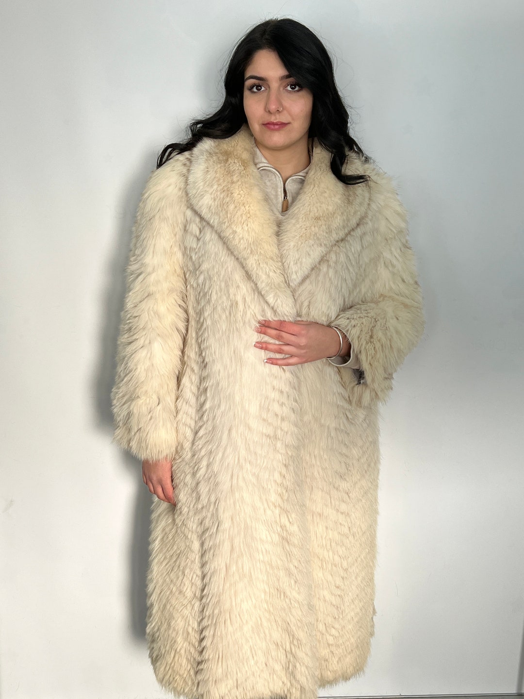Vintage Real Fur Ivory Gris Fox Overcoat | Size M-L [formal Winter Fur ...