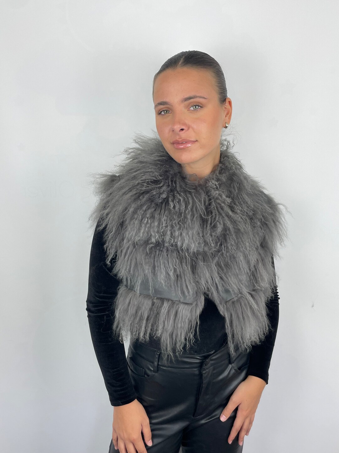 Fur Vest of Mongolian Lamb & Fabric Stripe Style - Etsy