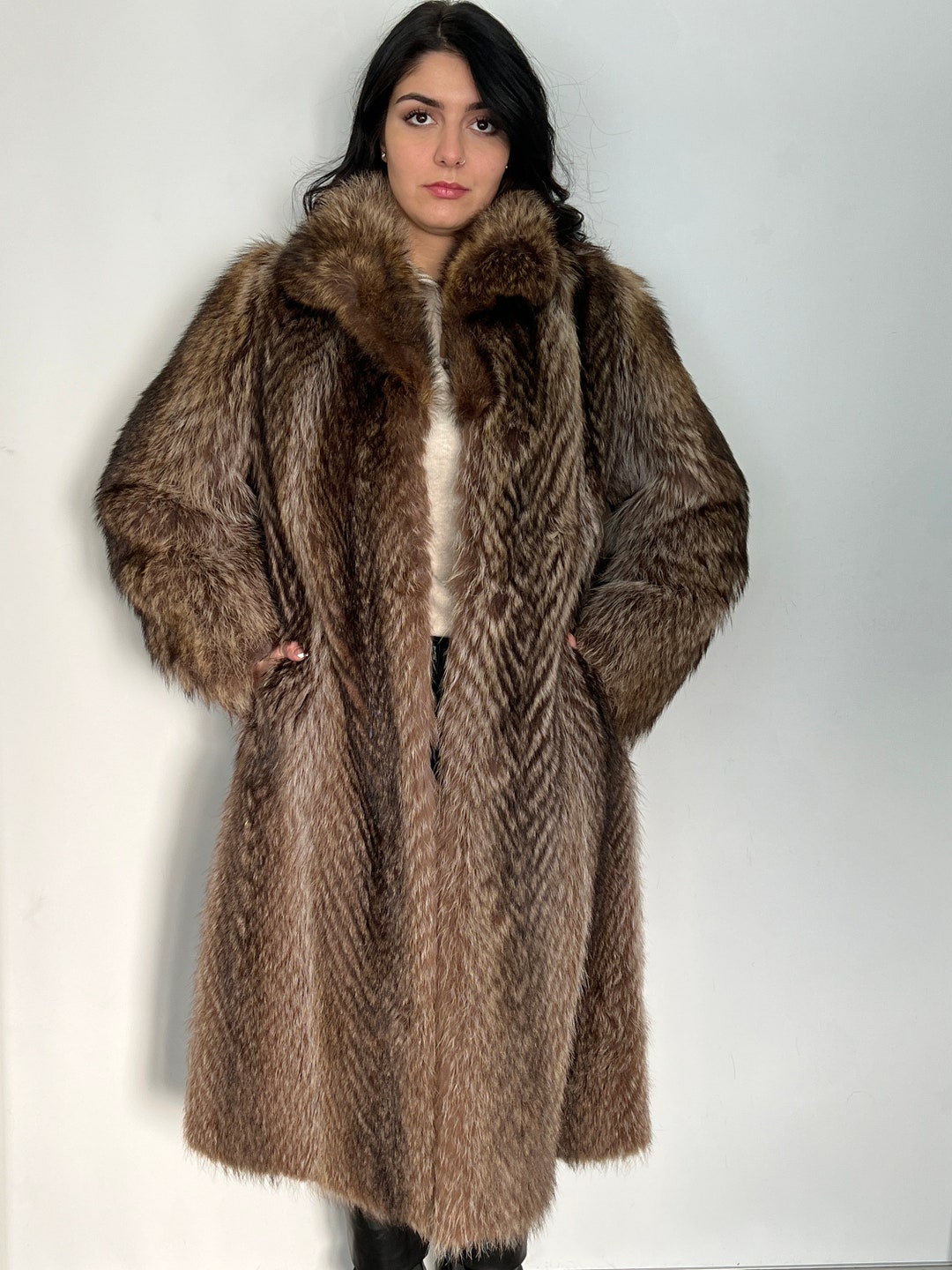 Vintage Real Fur Gris Fox Overcoat Size M-L formal Winter Fur Coat - Etsy