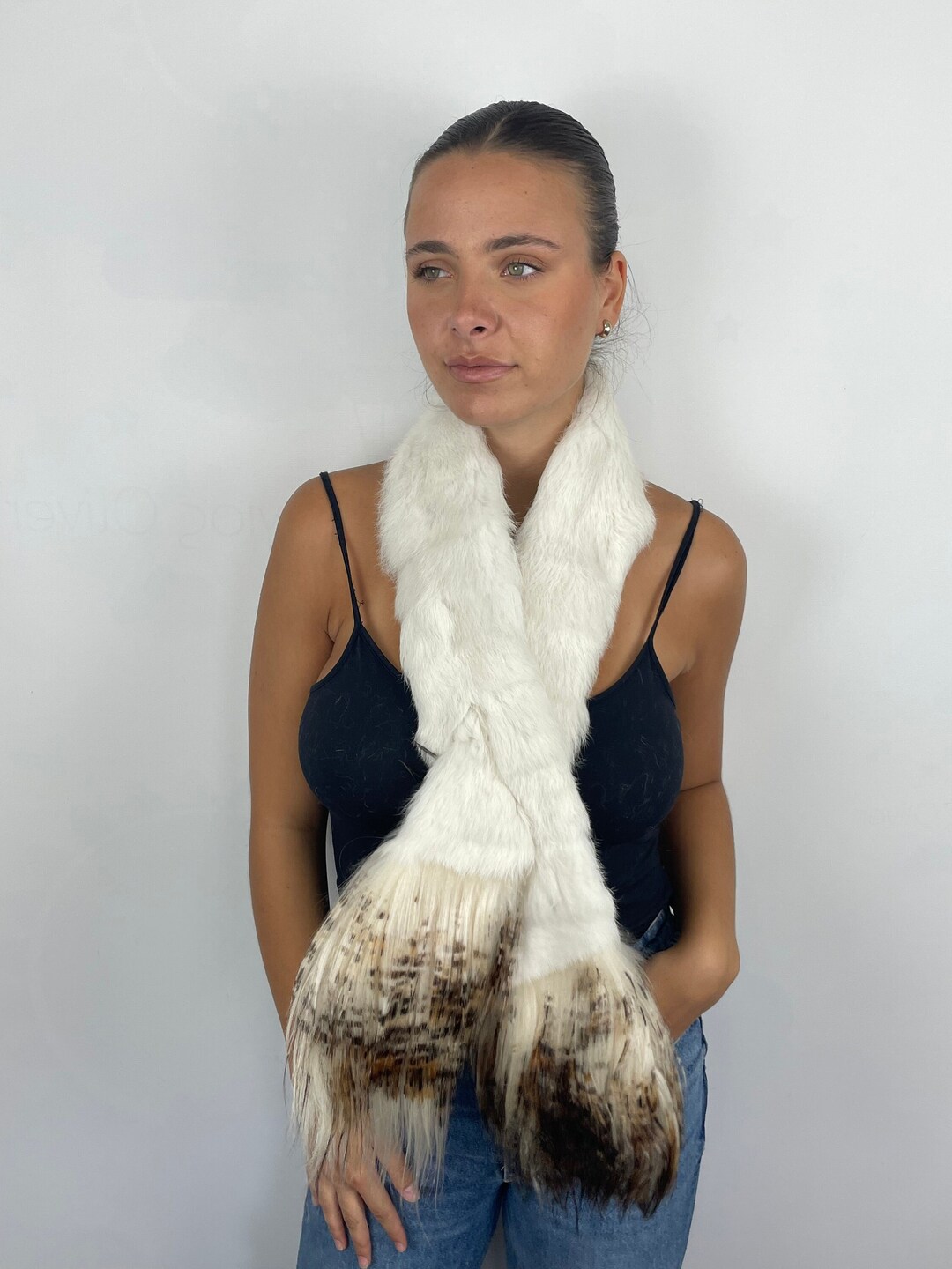 Bufanda de piel de conejo y finales de piel de cabra - Etsy España