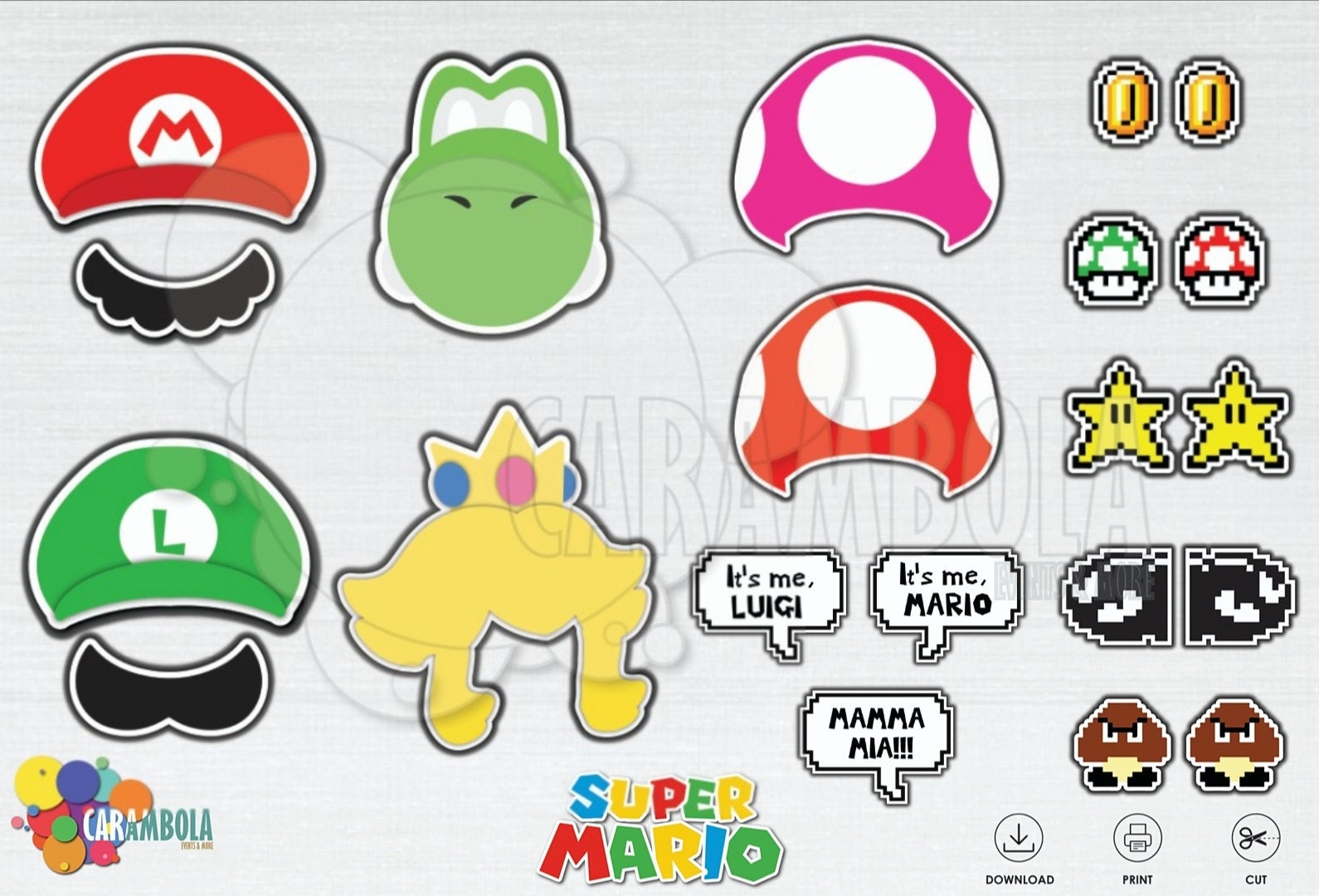 Digital Super Mario Photo Booth Props Printable Super - vrogue.co