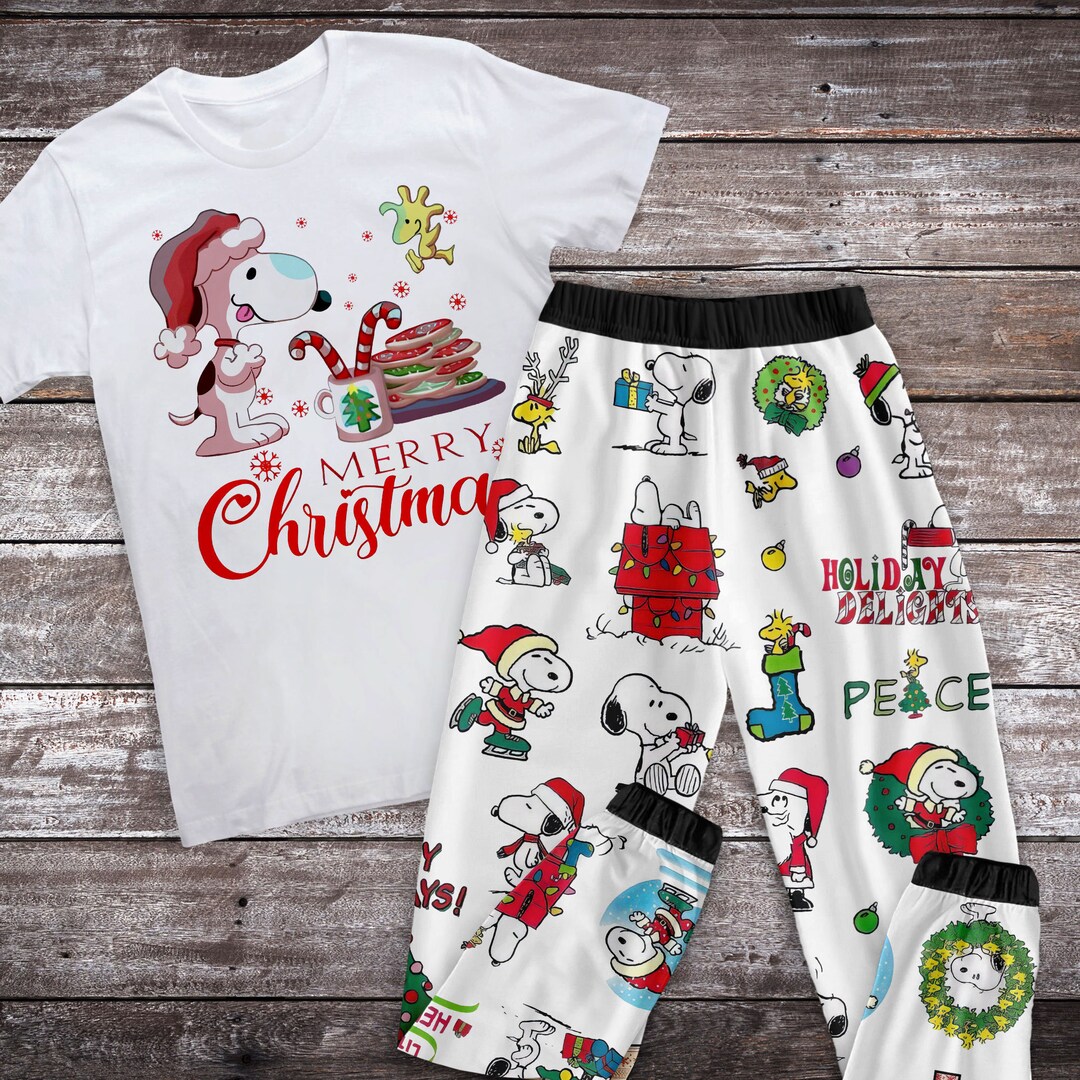 Snoopy Christmas Pajamas Set, Cute Dog Personalized Family Pajamas ...