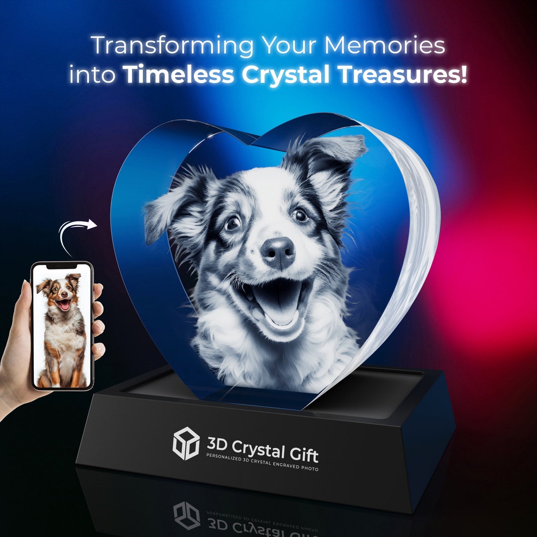 3D Crystal Photo, Pet Memorial Custom Engraved, 3D Dog Portrait in ...