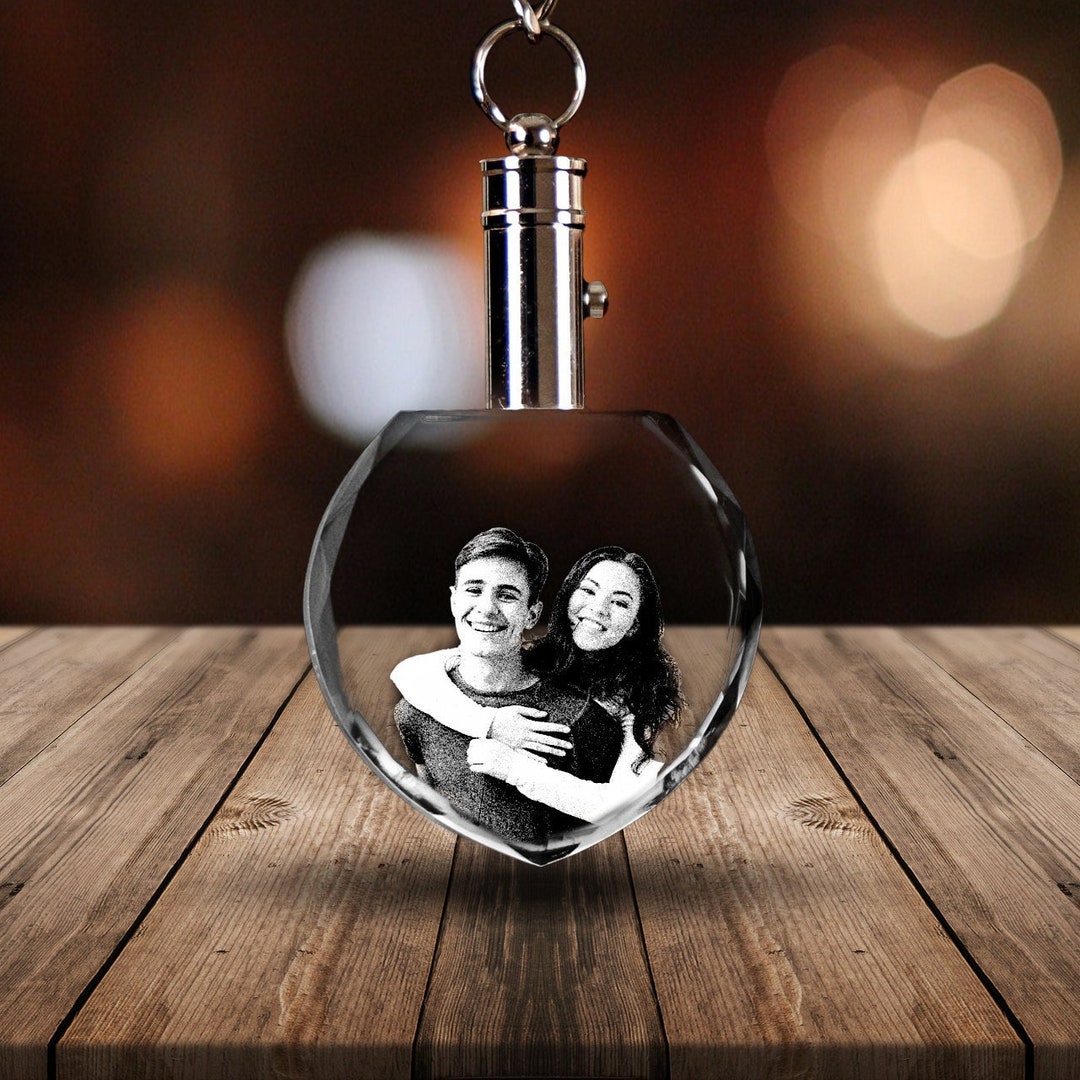 Crystal Heart Keychain | Lighted Photo Engraved Heart Shaped Crystal ...