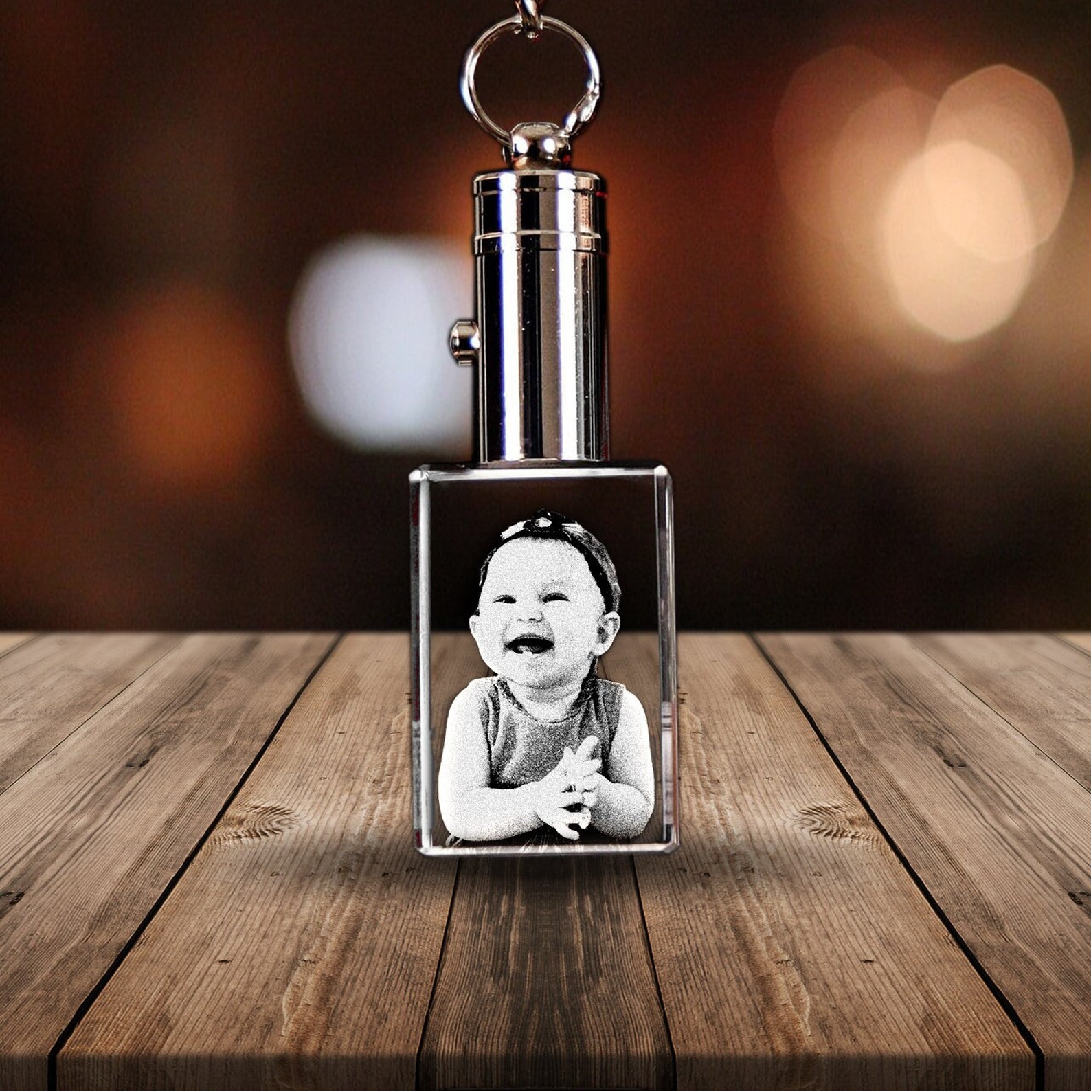 Personalized Crystal Photo Keychain: Lighted Engraved Rectangle - Etsy