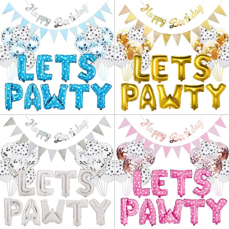 Lets Pawty Pet Dog Birthday Party Supplies Balloons Banner Paw - Etsy UK