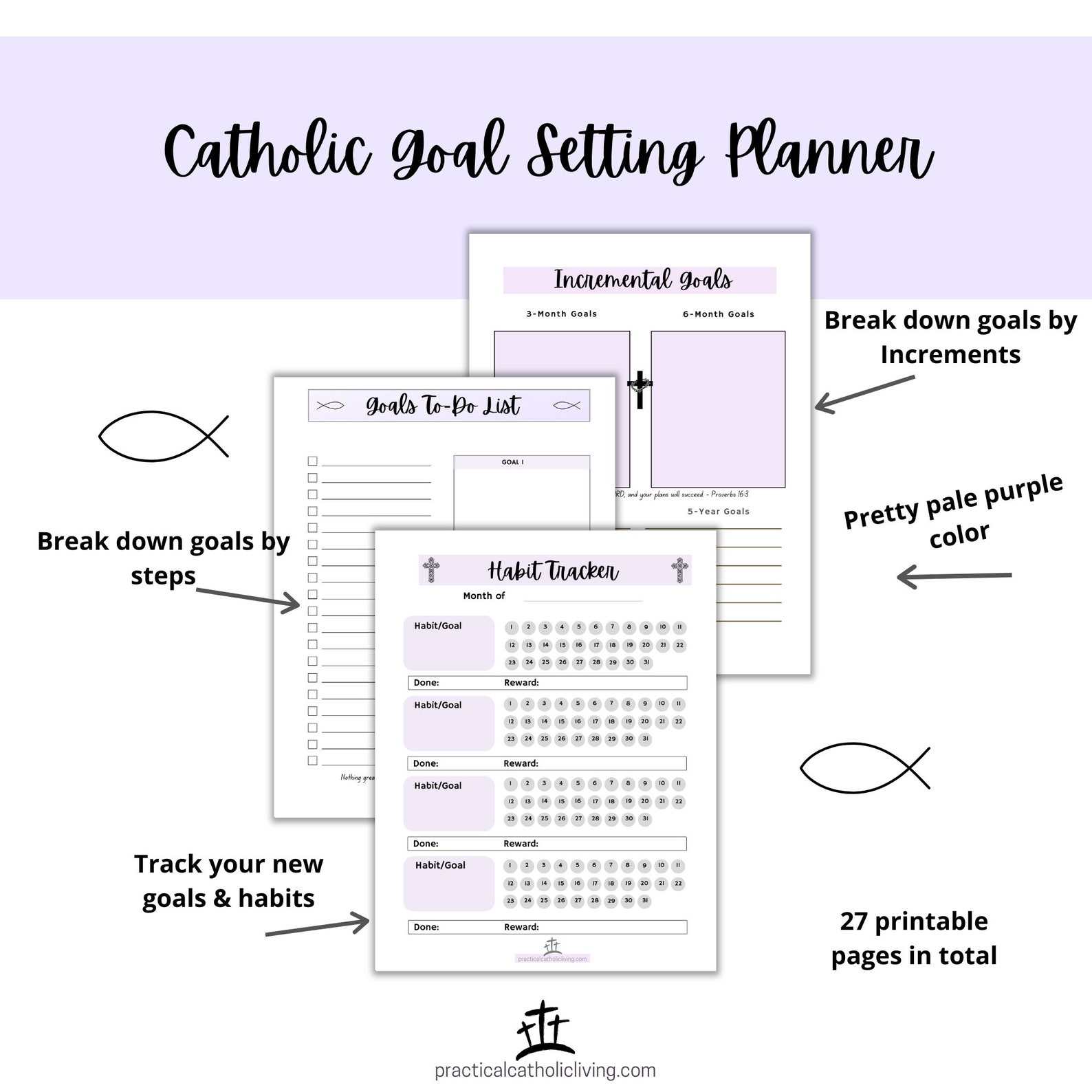Catholic Goal Planner 8.5x11 Printable PDF Light Purple Instant ...