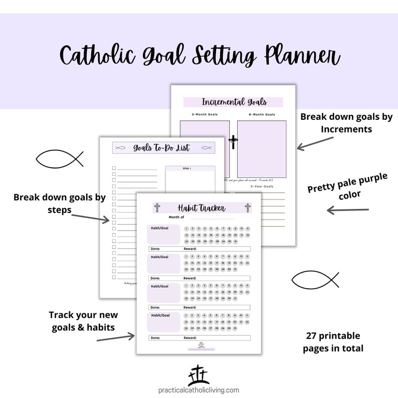 Catholic Goal Planner 8.5x11 Printable PDF Light Purple Instant ...