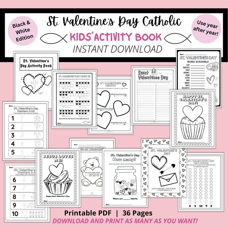St. Valentine's Day Catholic Kids' Printable Activity Book 8.5x11 ...