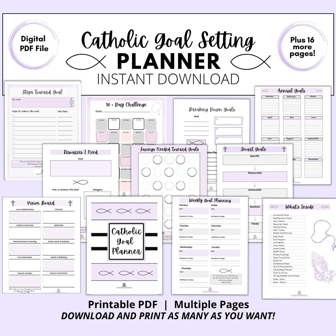 Catholic Goal Planner 8.5x11 Printable PDF Light Purple Instant ...