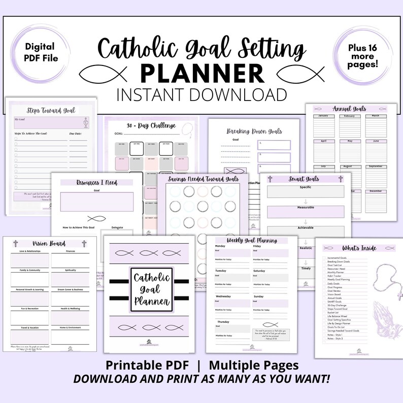 Catholic Goal Planner 8.5x11 Printable PDF Light Purple Instant ...
