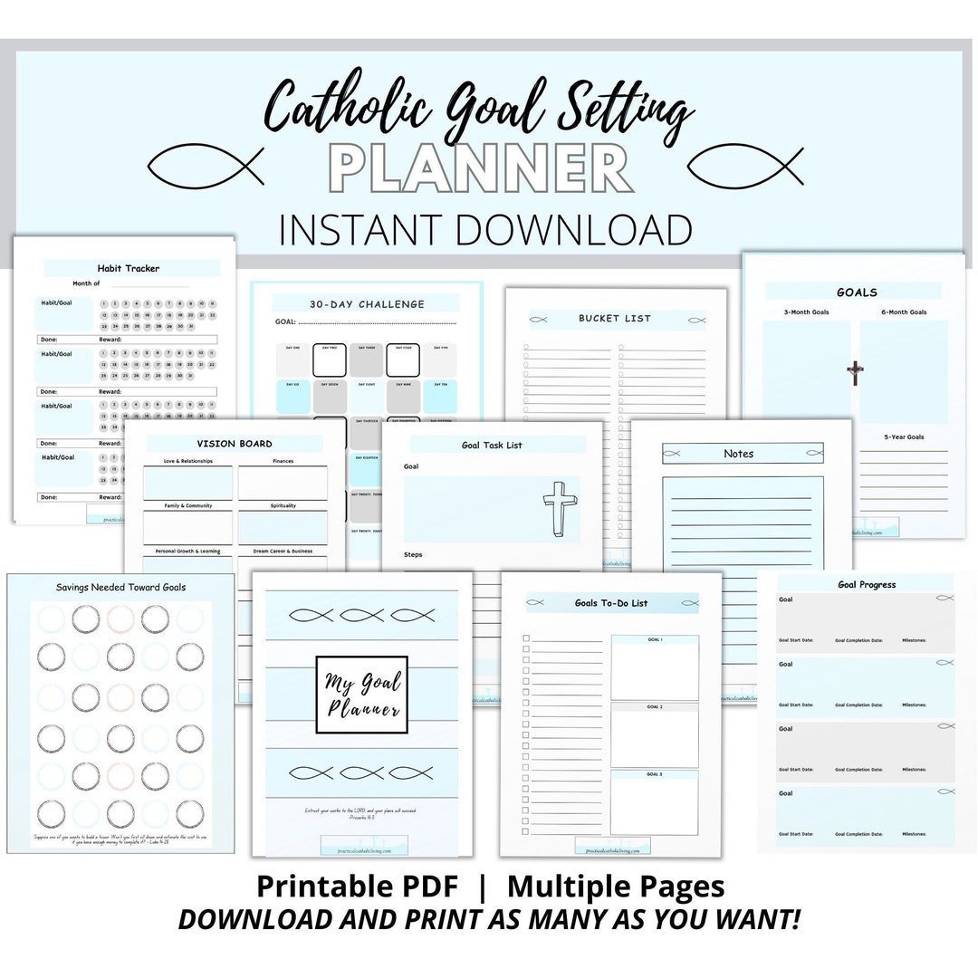 Catholic Goal Setting Printable Planner - Achieve Your Dreams With ...
