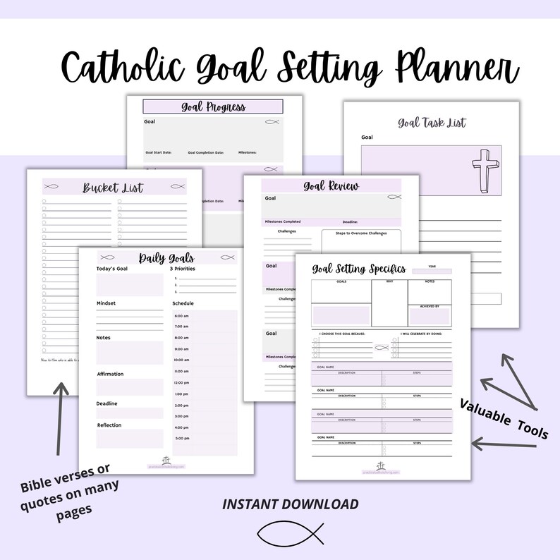 Catholic Goal Planner 8.5x11 Printable PDF Light Purple Instant ...