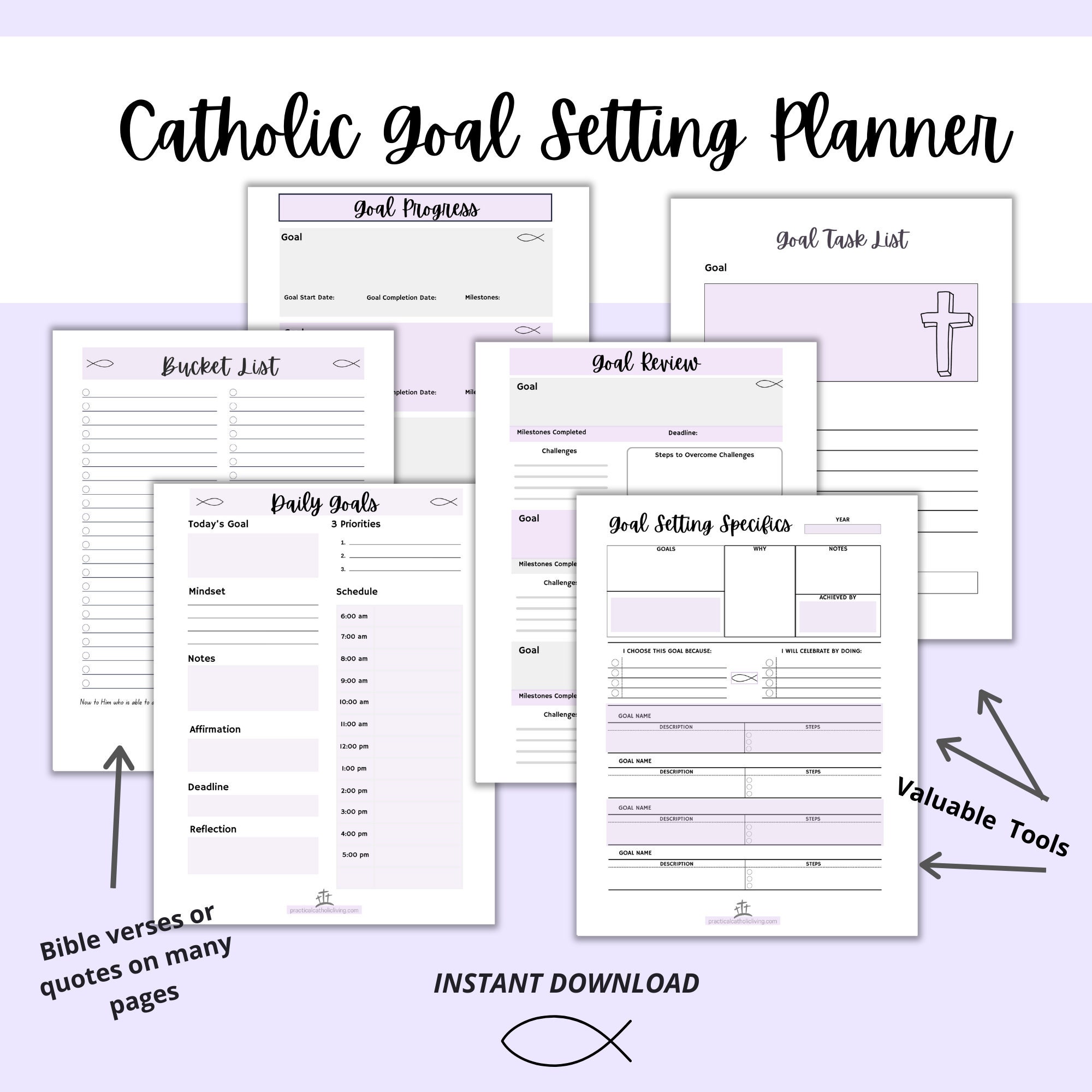 Catholic Goal Planner 8.5x11 Printable PDF Light Purple Instant ...