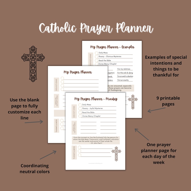 Catholic Prayer Planner Printable, Sunday Through Saturday, Earth Tones ...