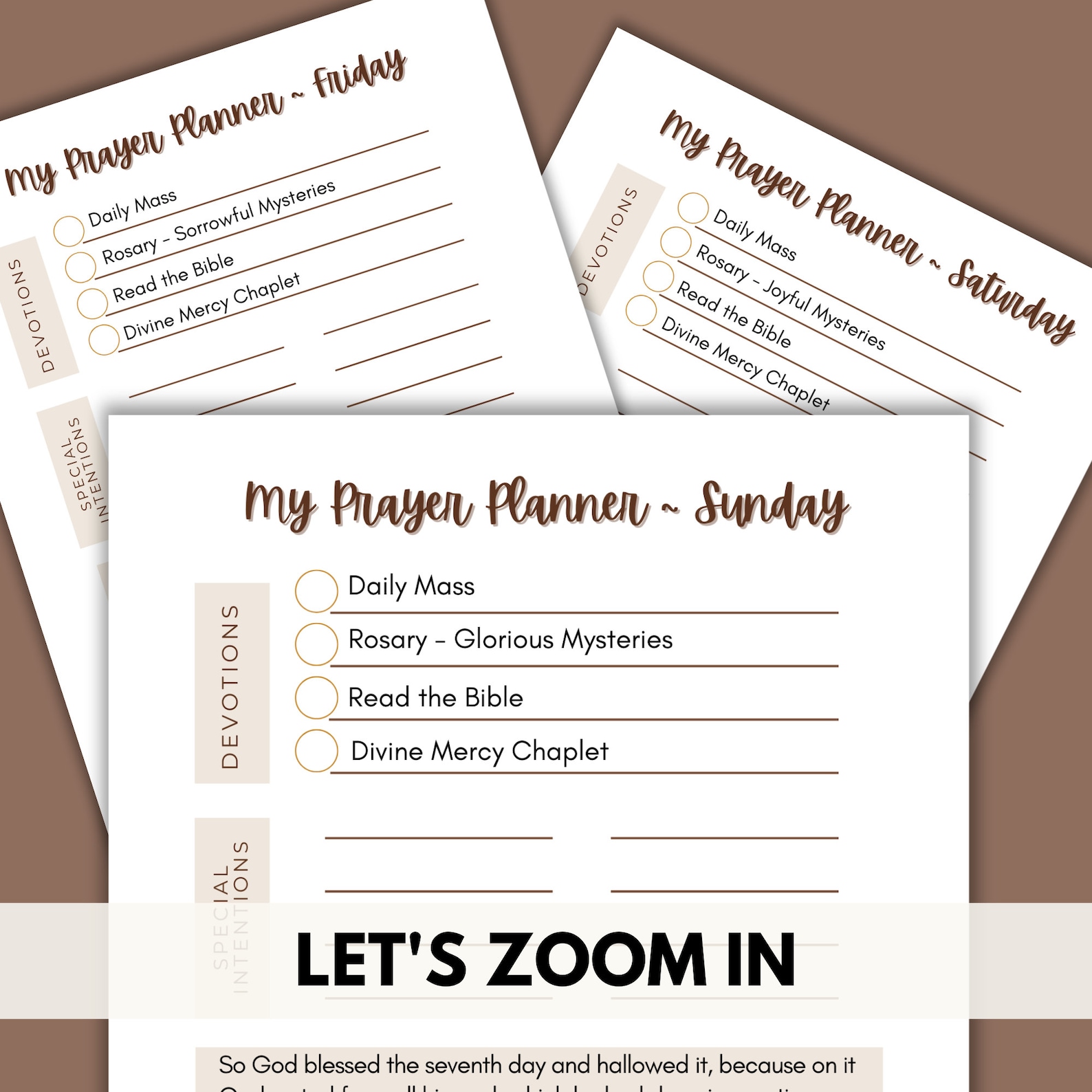 Catholic Prayer Planner Printable, Sunday Through Saturday, Earth Tones ...