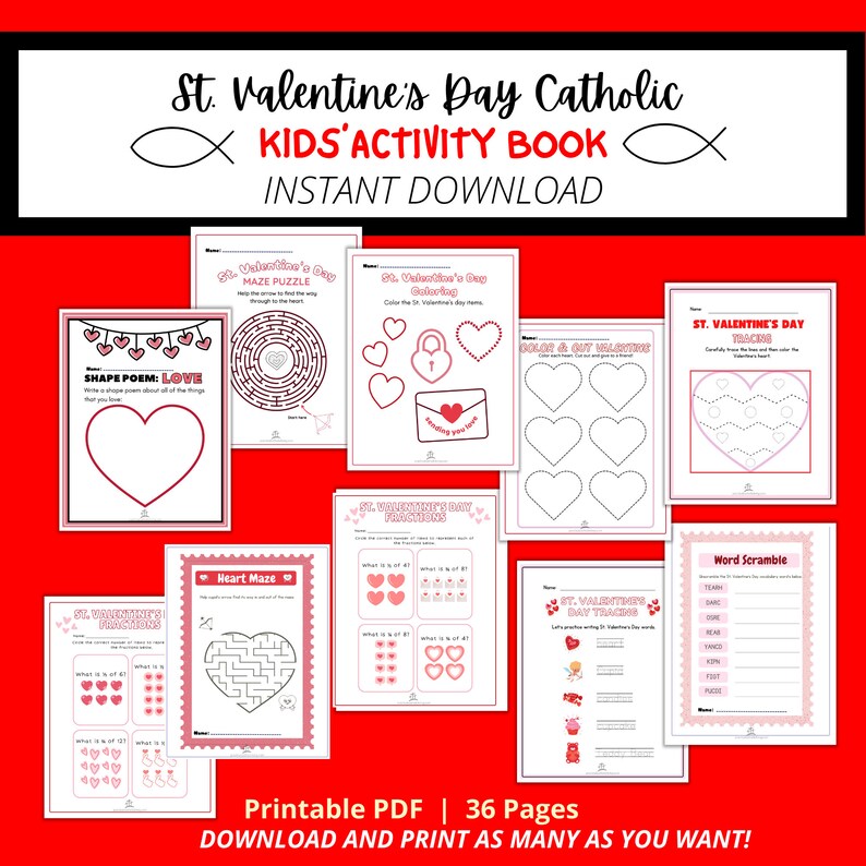 St. Valentine's Day Catholic Kids' Printable Activity Book 8.5x11 ...