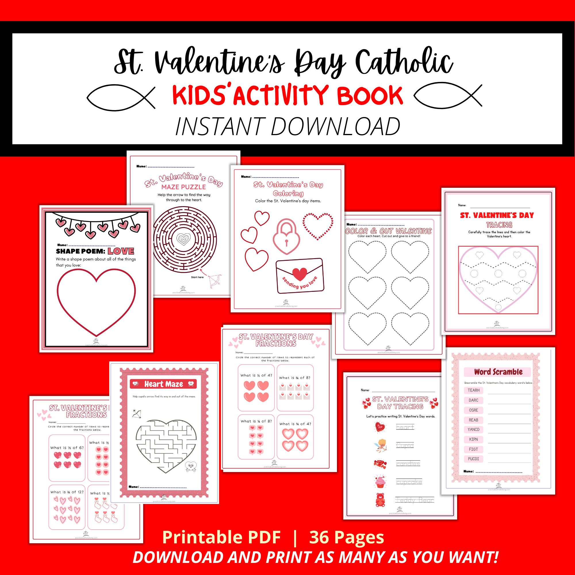 St. Valentine's Day Catholic Kids' Printable Activity Book 8.5x11 ...