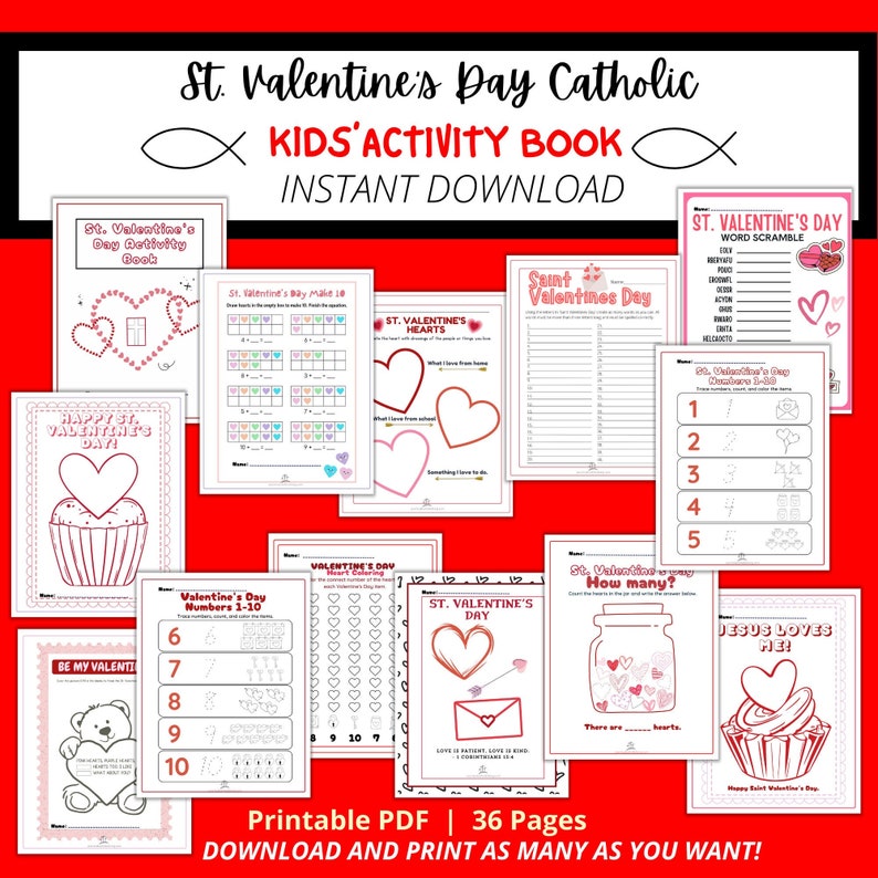 St. Valentine's Day Catholic Kids' Printable Activity Book 8.5x11 ...
