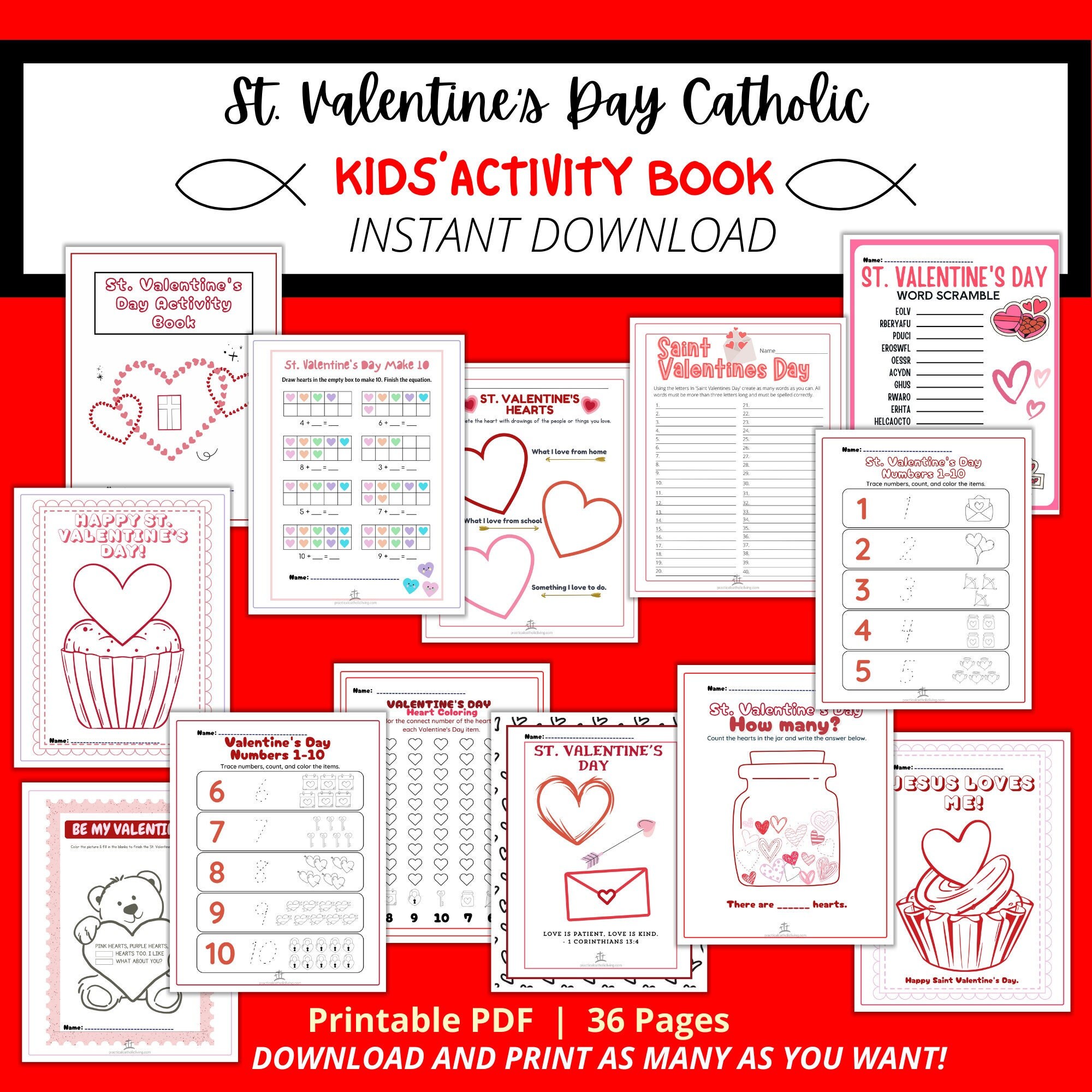 St. Valentine's Day Catholic Kids' Printable Activity Book 8.5x11 ...