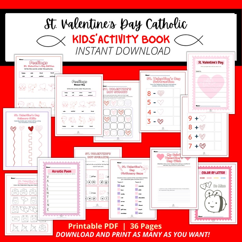 St. Valentine's Day Catholic Kids' Printable Activity Book 8.5x11 ...