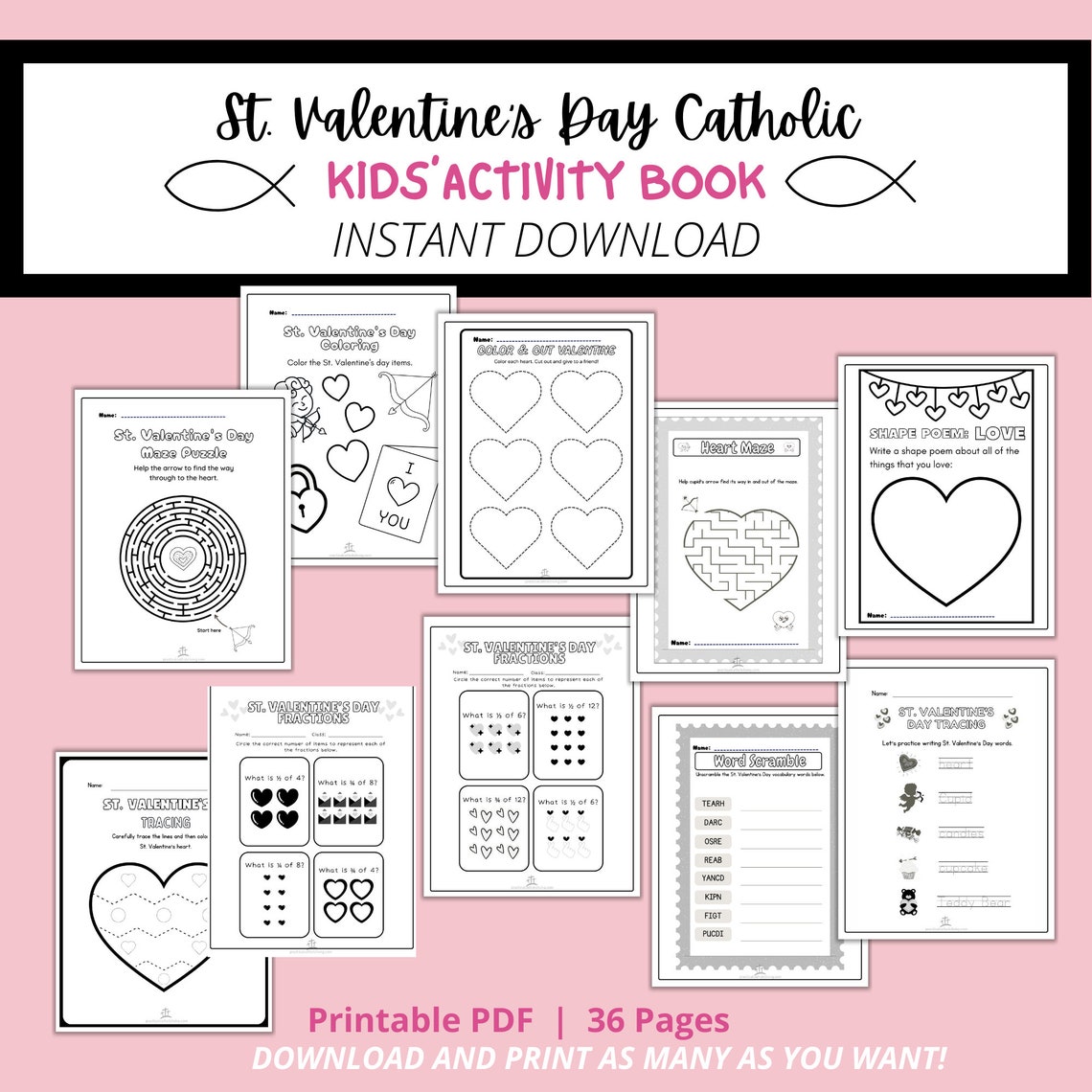 St. Valentine's Day Catholic Kids' Printable Activity Book 8.5x11 ...