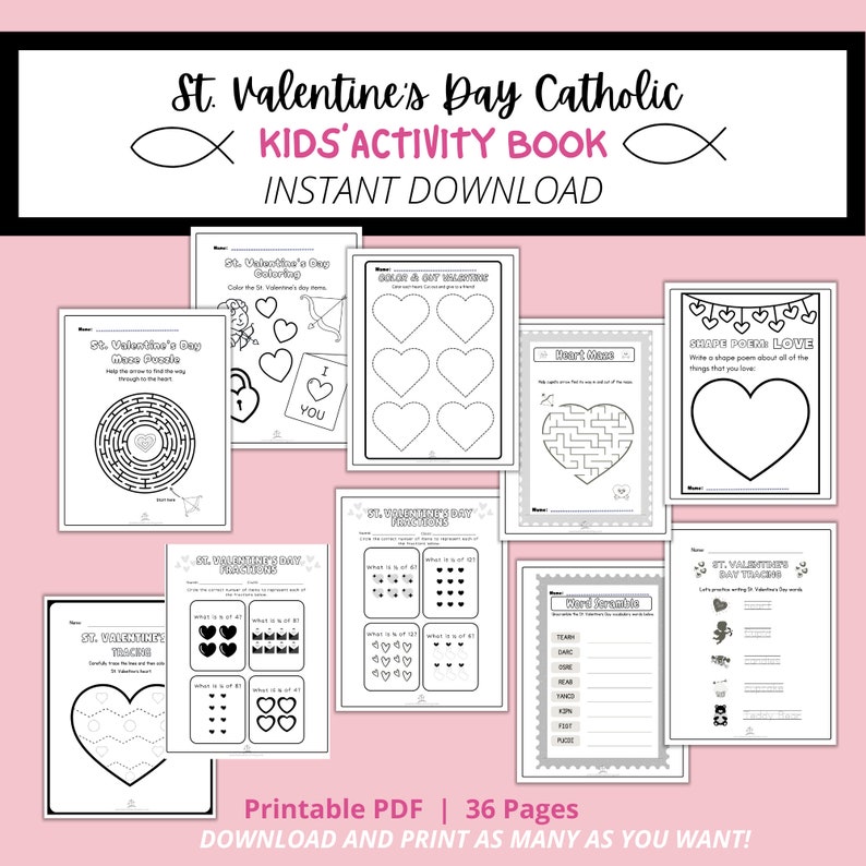 St. Valentine's Day Catholic Kids' Printable Activity Book 8.5x11 ...