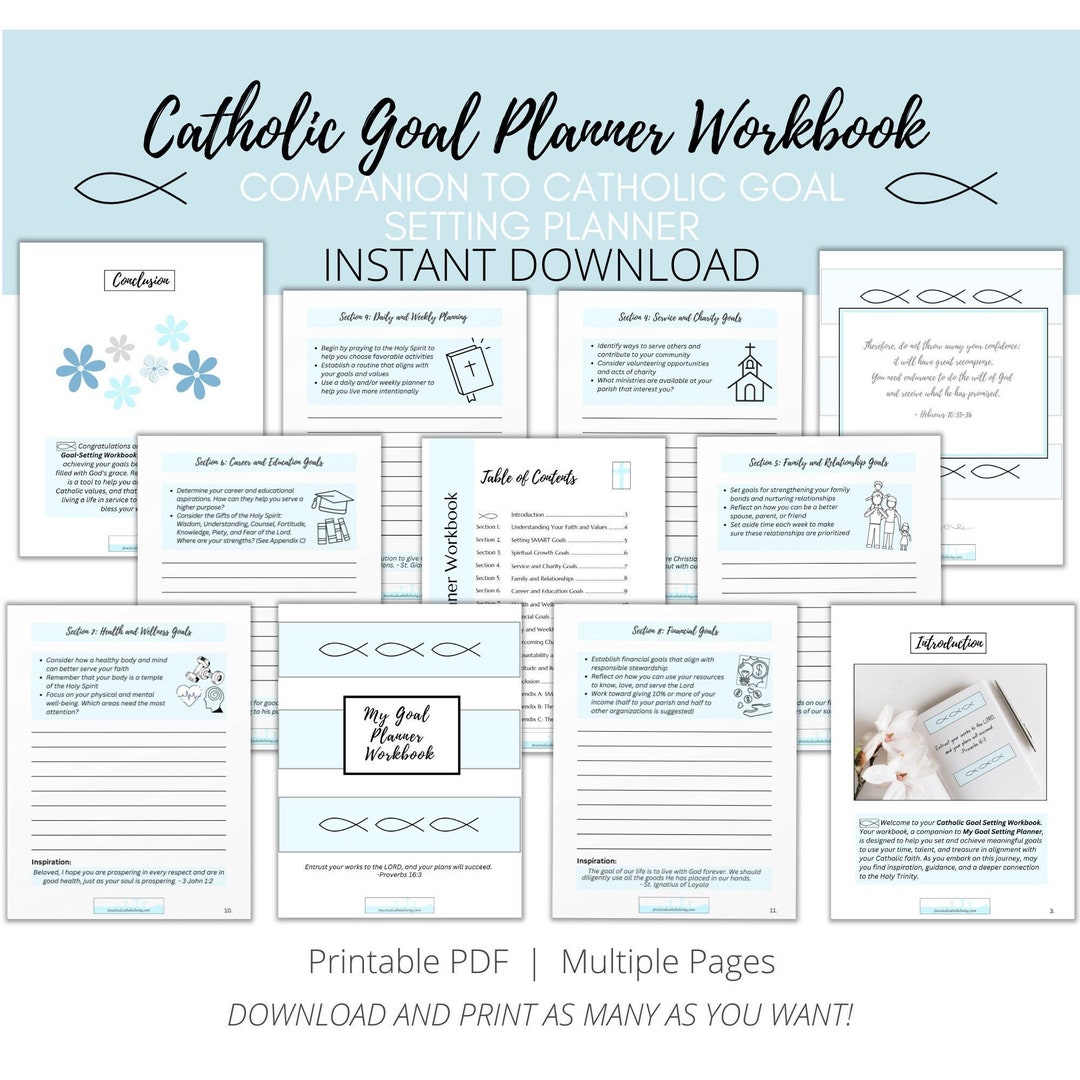 Catholic Goal Setting Printable Planner WORKBOOK, 8.5x11 - Achieve Your ...
