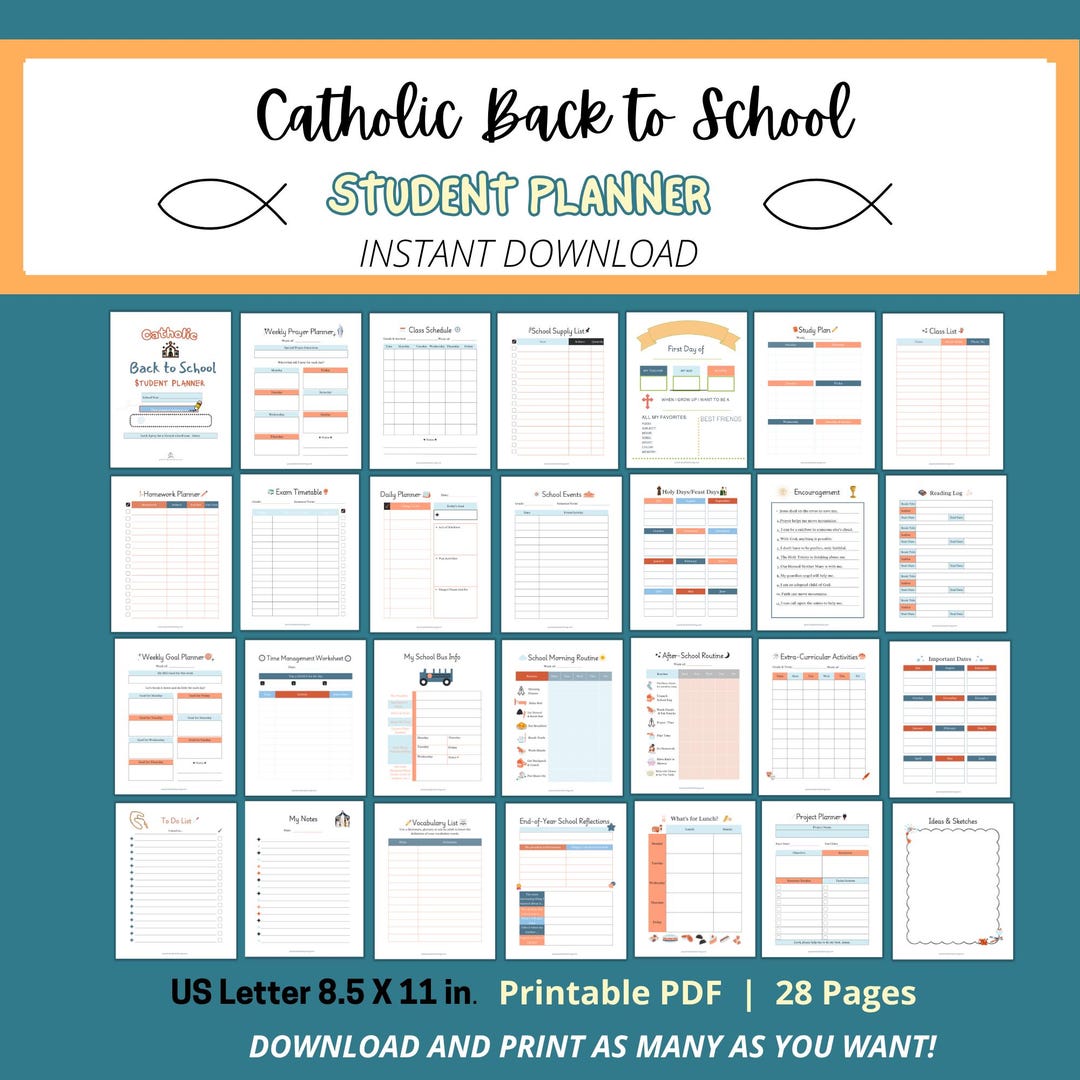 Catholic Student Planner | Back to School Printable PDF for Kids ...