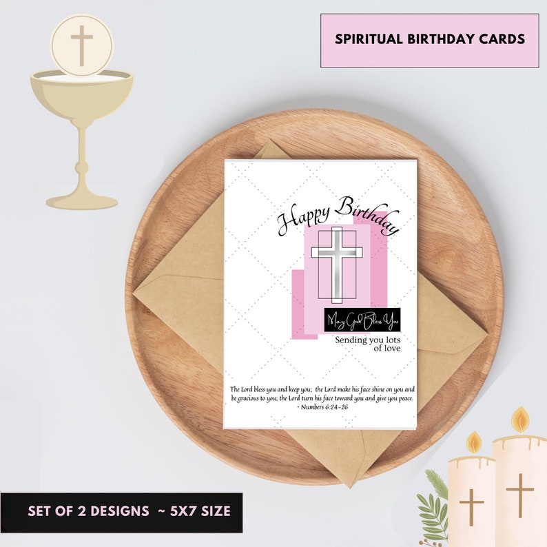 Catholic 5x7 Birthday Cards - Set of 2 Designs - Pink and Black ...