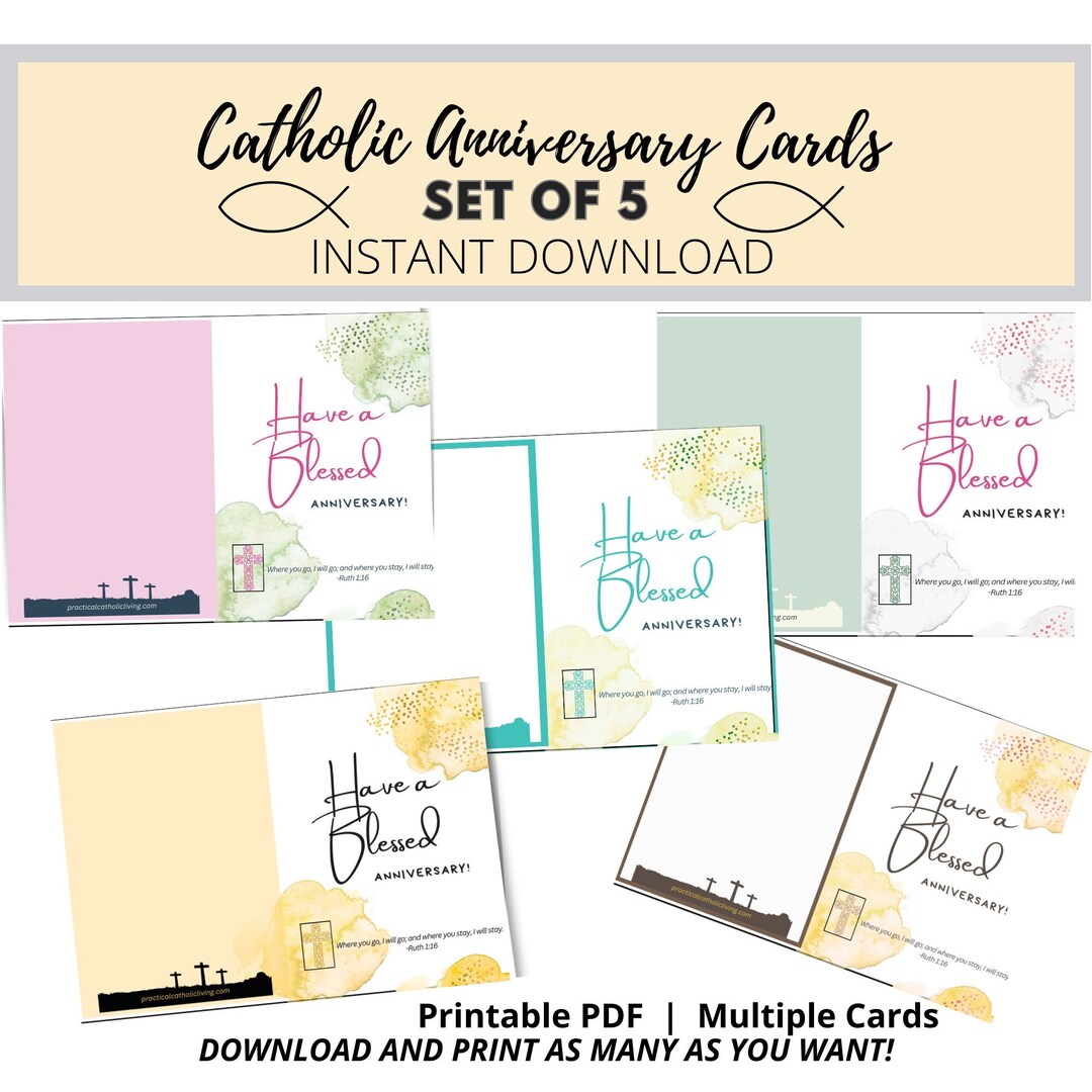 Catholic Anniversary Cards: Printable Set of 5 (instant Download) - Etsy