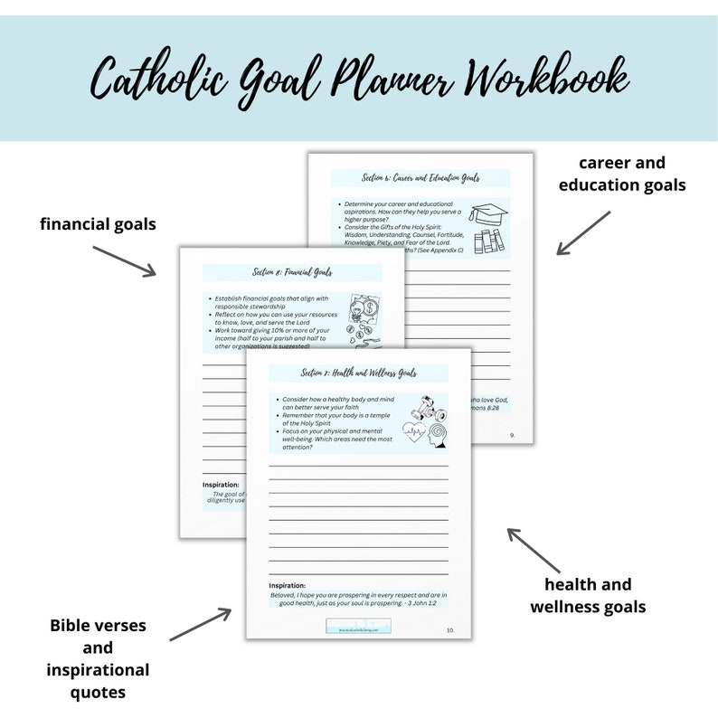 Catholic Goal Setting Printable Planner WORKBOOK, 8.5x11 - Achieve Your ...