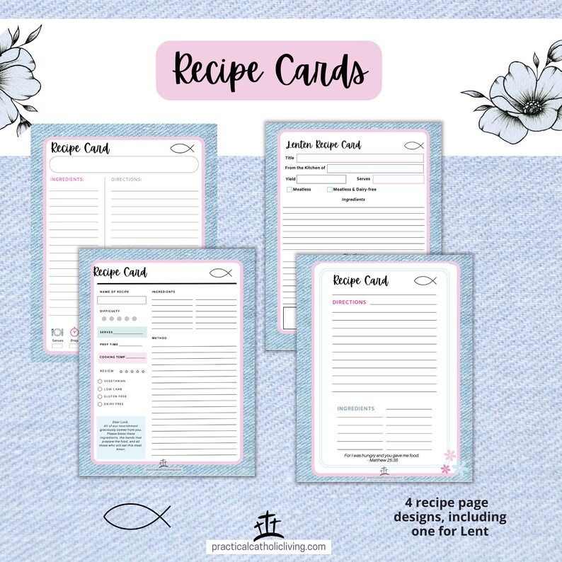 Catholic Menu Planner: Floral Denim Design (printable PDF) - Etsy