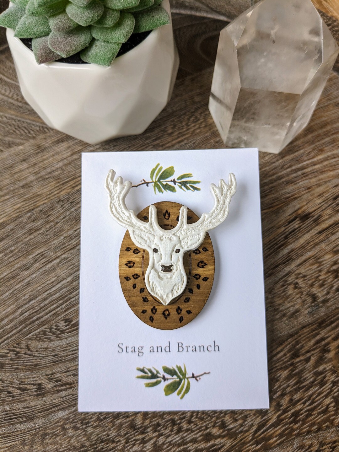 White Stag Animal Guardian Wood and Polymer Clay Handmade Pin | White ...