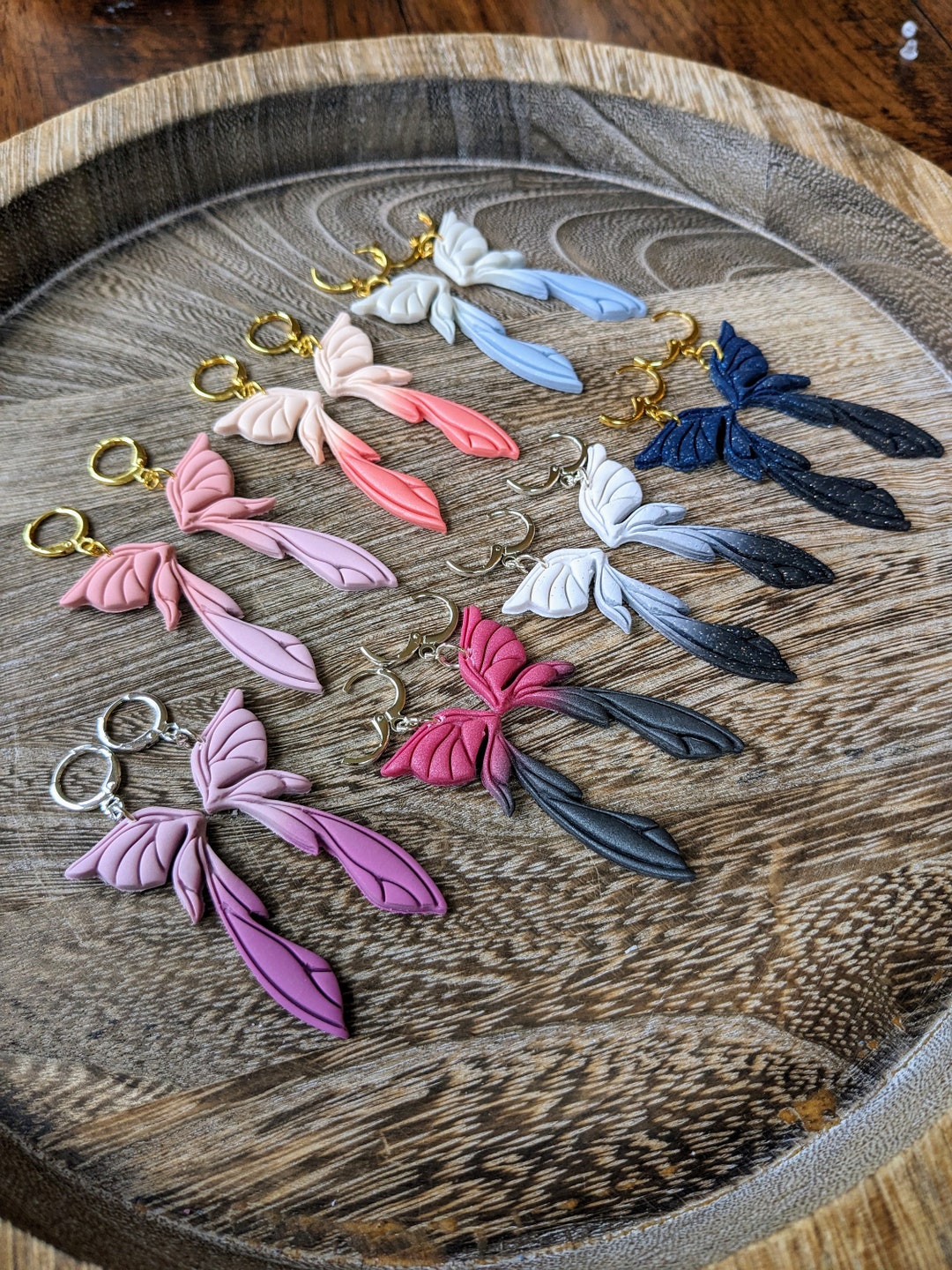 Fairy Wing Polymer Clay Huggie Hoop Earrings | Multiple Color Fairy ...