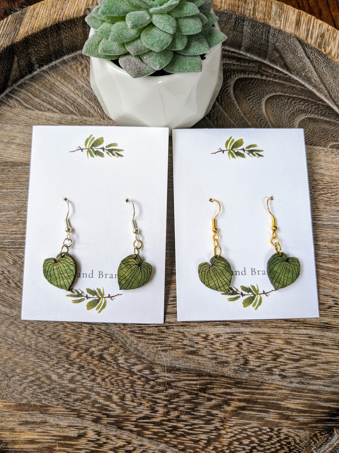 Hosta Leaf Mini Dangle Earrings | Handmade Wooden Earrings | Plant ...