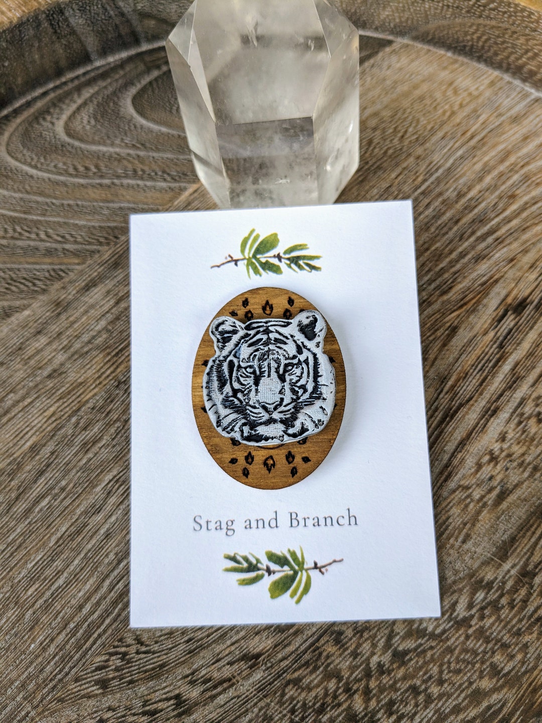 White Tiger Head Animal Guardian Polymer Clay and Wood Pin | Magical ...
