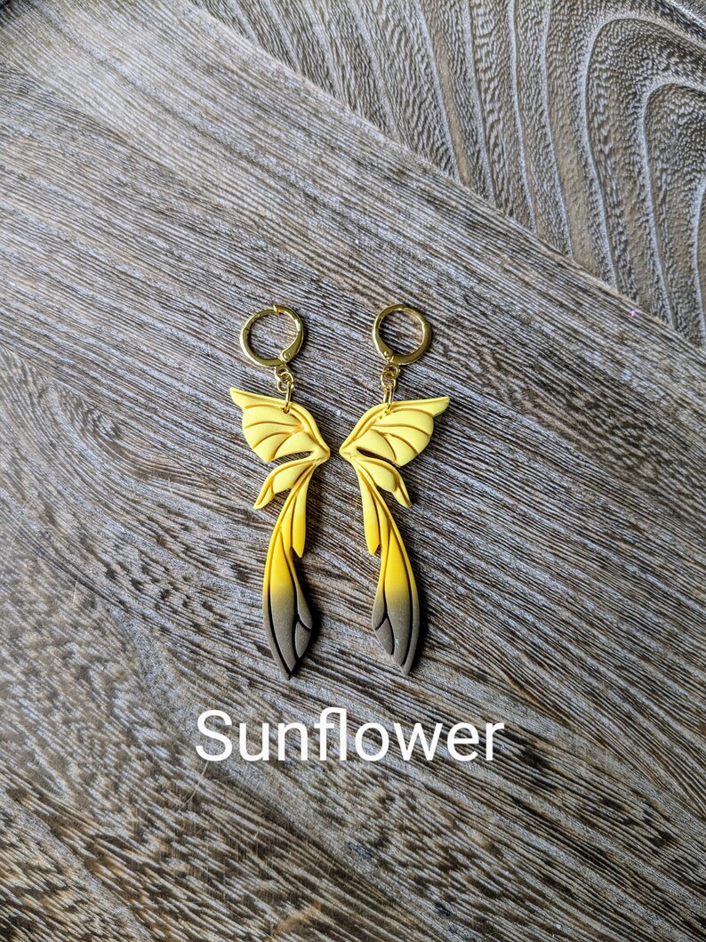 Fairy Wing Polymer Clay Huggie Hoop Earrings Multiple Color Fairy Wing ...