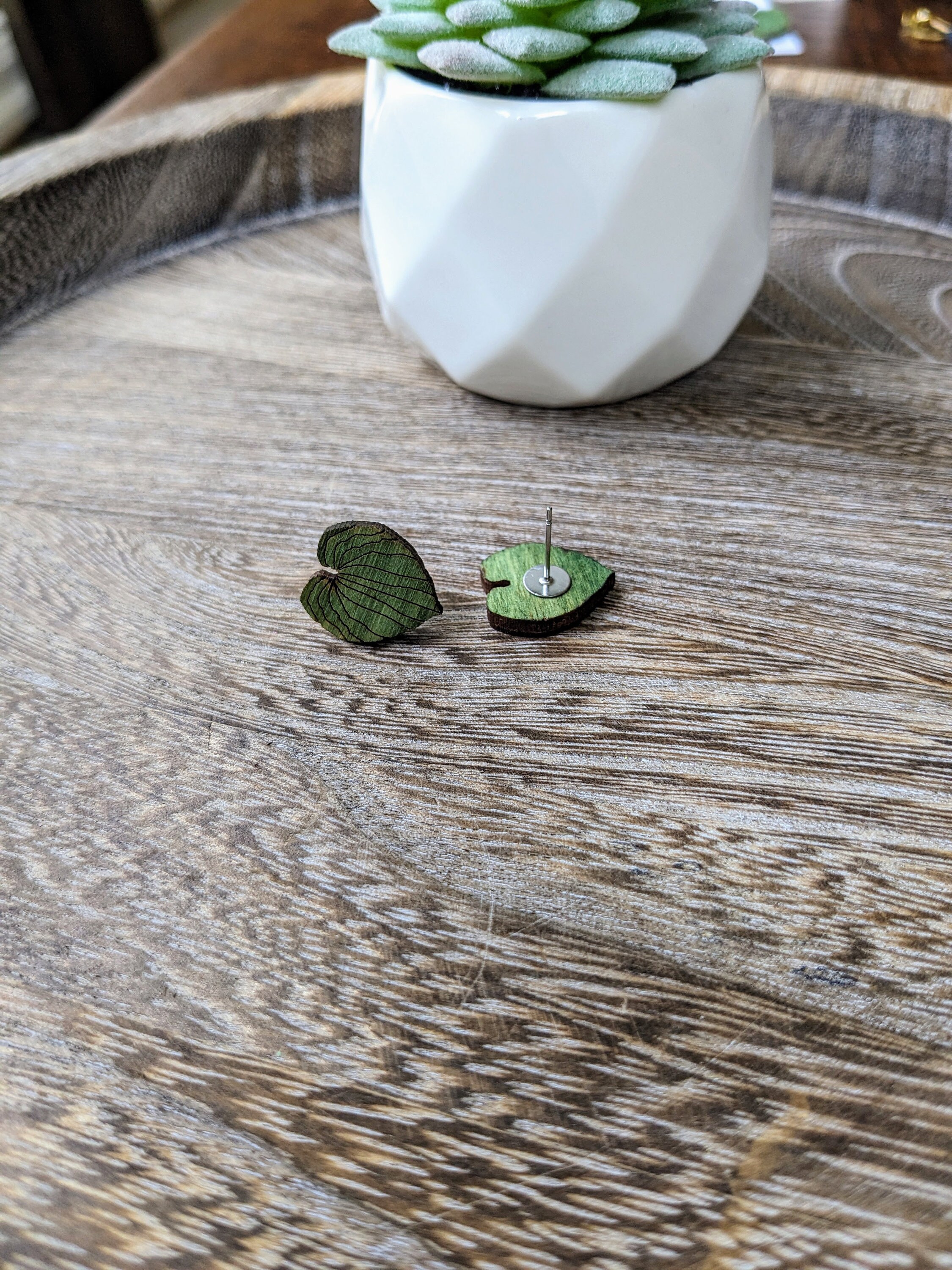 Hosta Leaf Wood Stud Earring | Laser Cut Wood Leaf Earrings | Plant ...