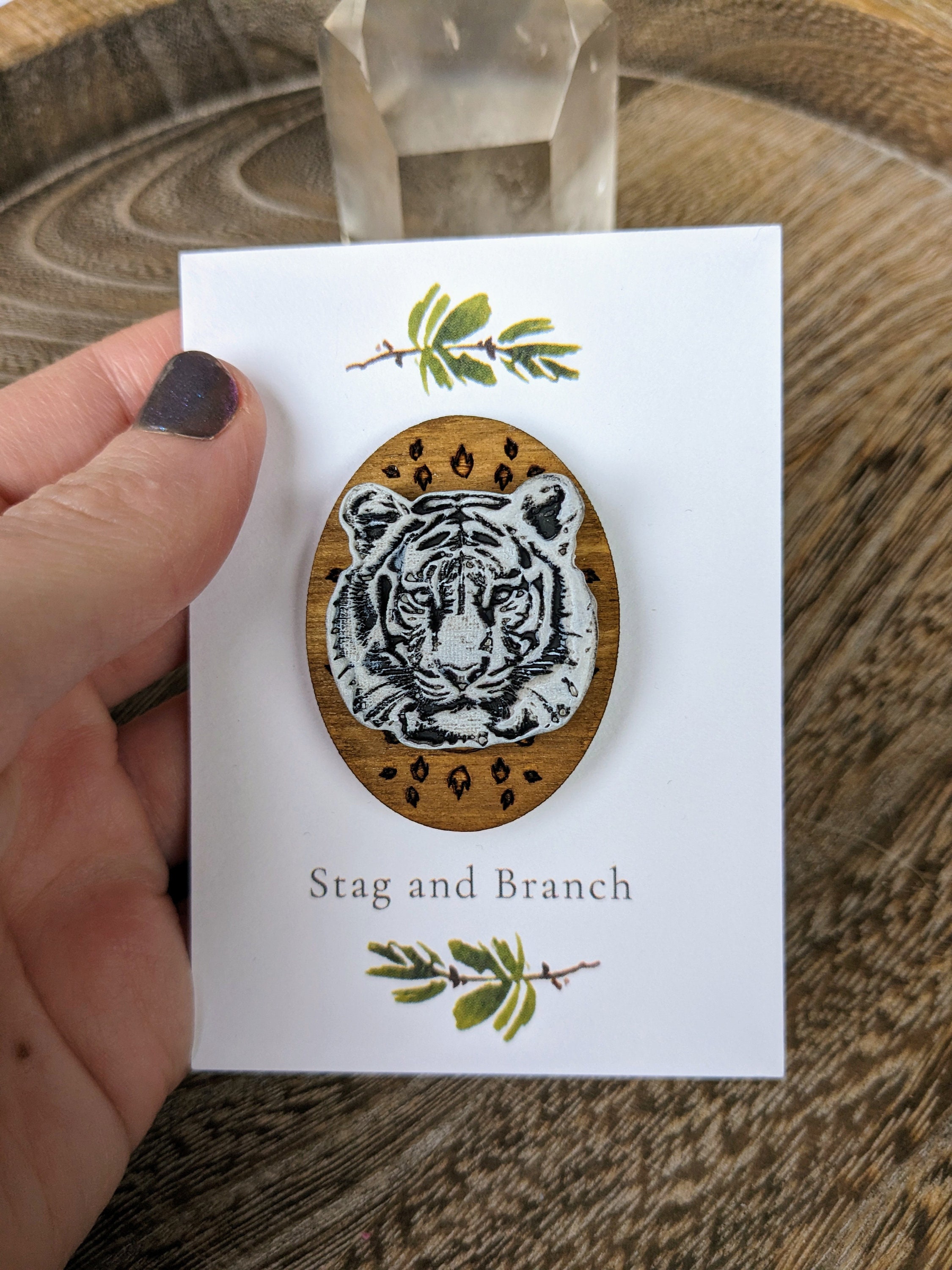 White Tiger Head Animal Guardian Polymer Clay and Wood Pin Magical ...