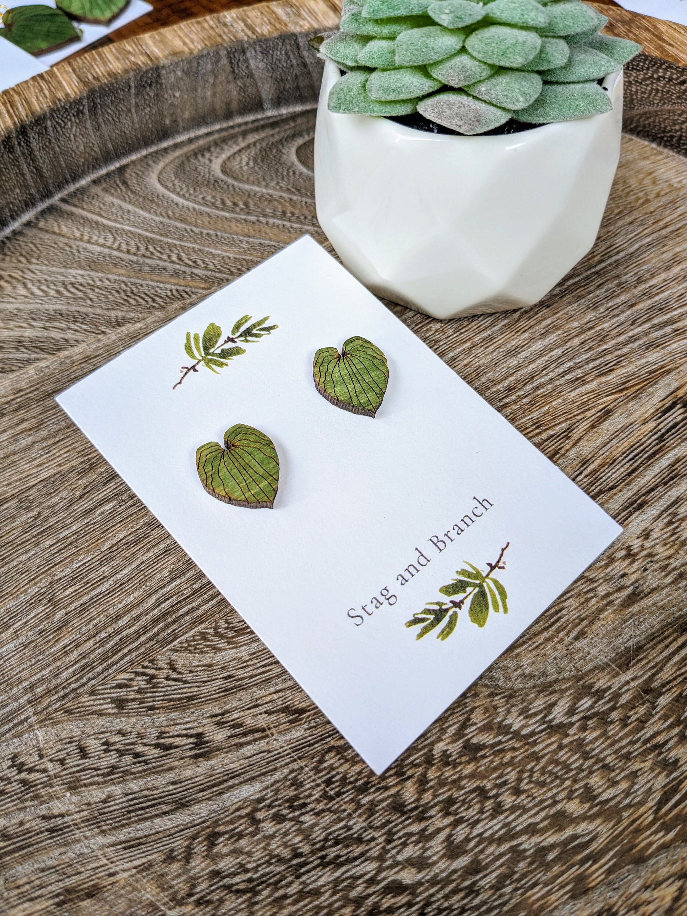 Hosta Leaf Wood Stud Earring Laser Cut Wood Leaf Earrings Plant Lover ...