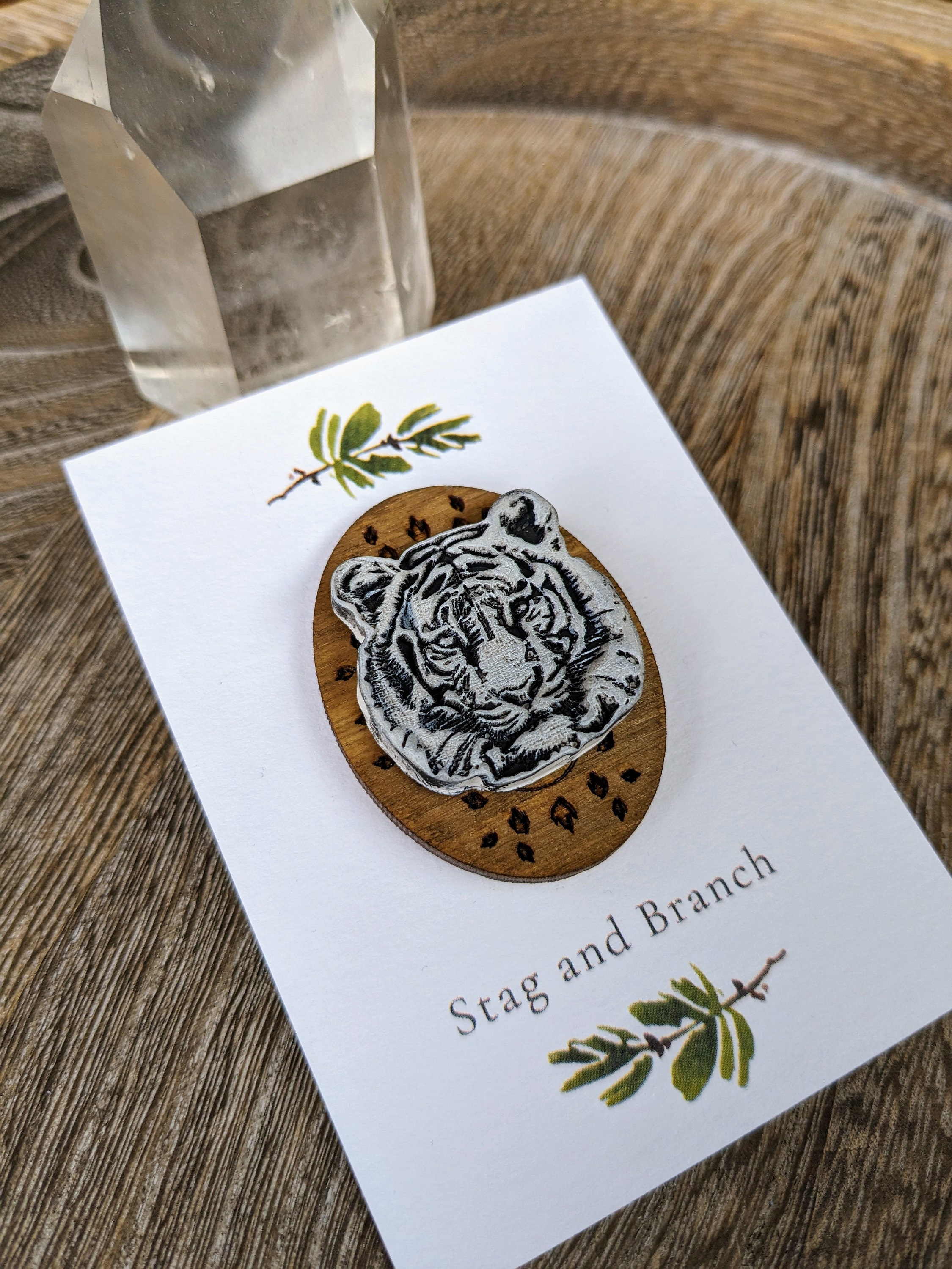 White Tiger Head Animal Guardian Polymer Clay and Wood Pin Magical ...