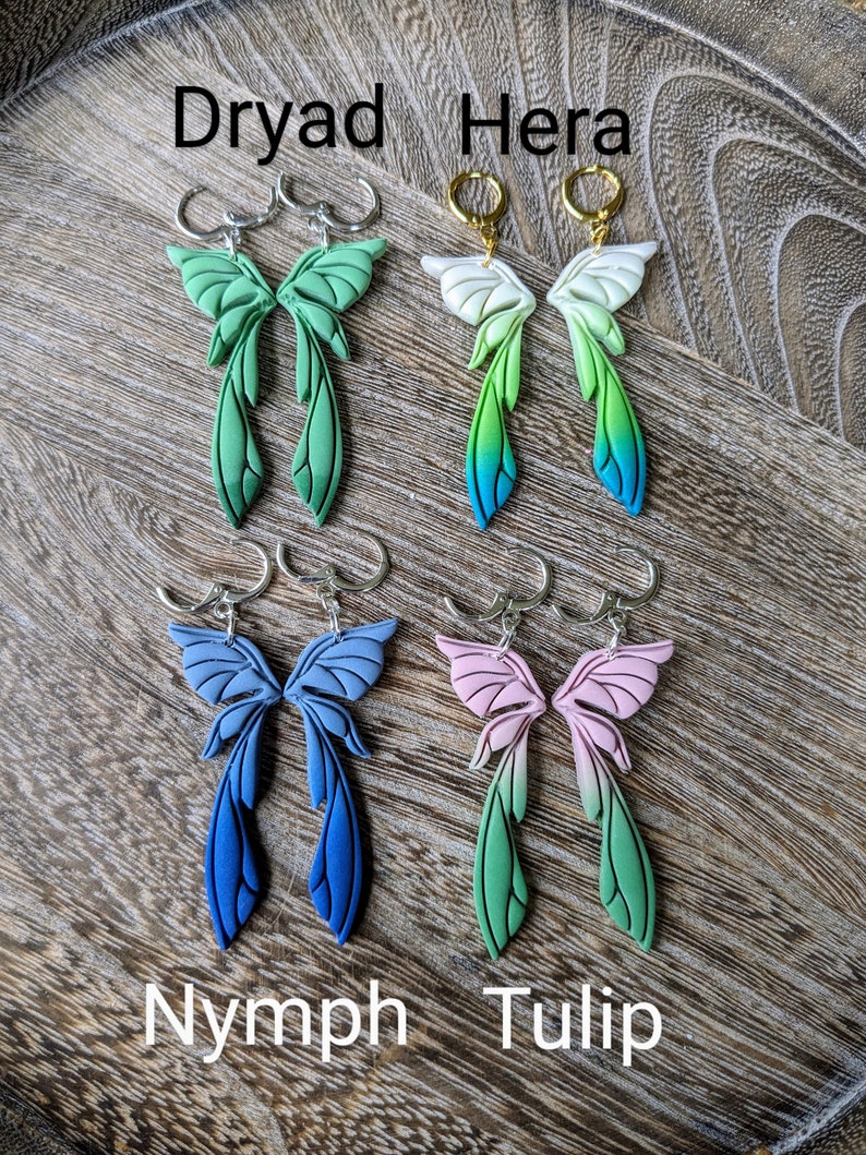 Fairy Wing Polymer Clay Huggie Hoop Earrings Multiple Color Fairy Wing ...