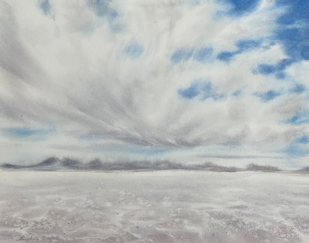 Original Hand Painted Watercolor Painting - Clouds Over Salt Flats ...