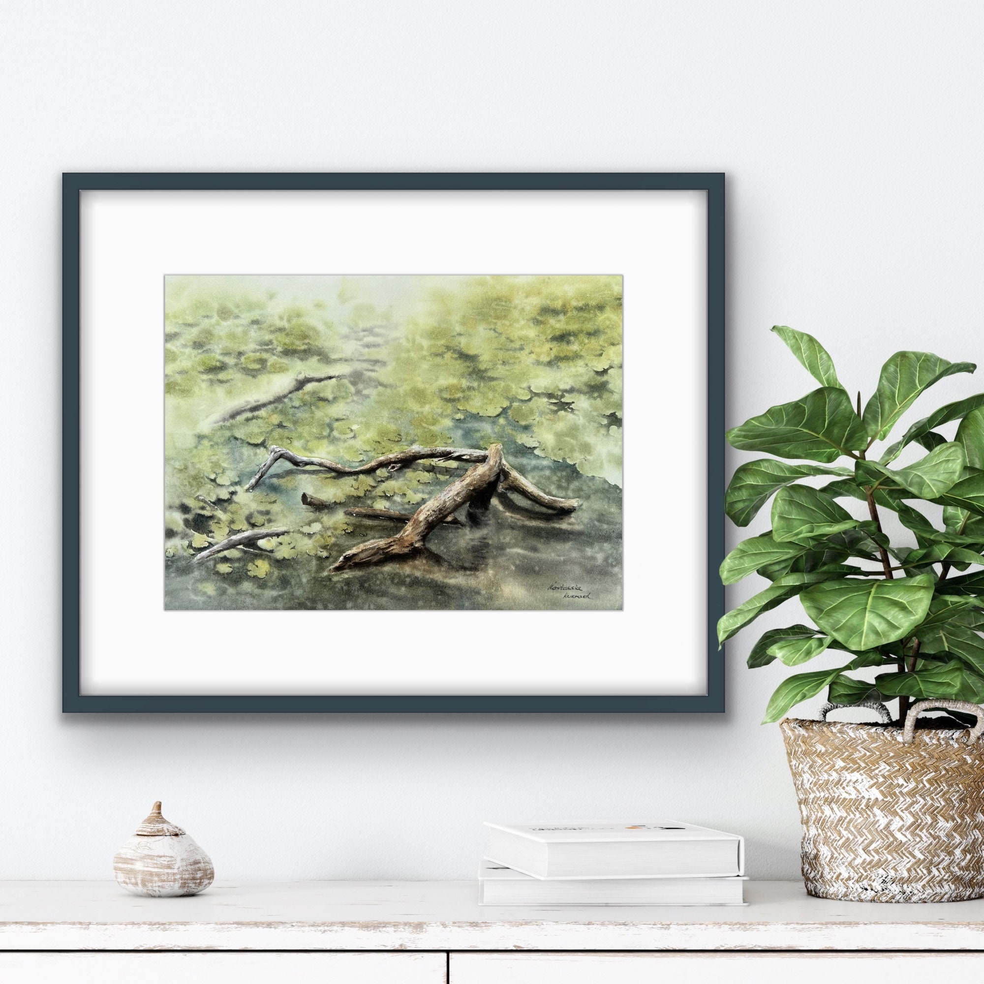 Original Hand Painted Watercolor Painting Swamp Aquarelle Painting Home ...