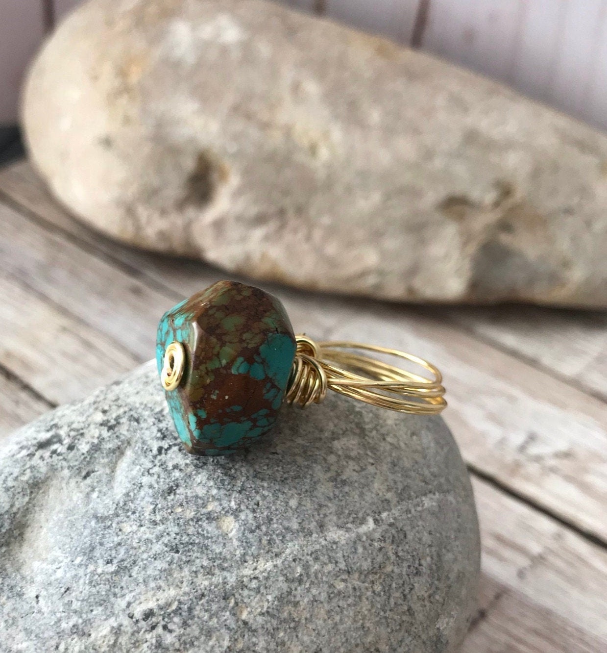 Natural Turquoise ,Stone Ring,Turquoise Jewelry,Turquoise Ring , Wire ...