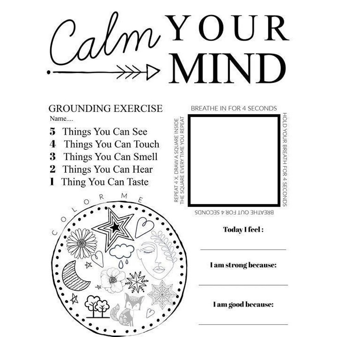 Calm Down Corner Worksheet Mindfulness Meditation for Anxiety Worksheet ...